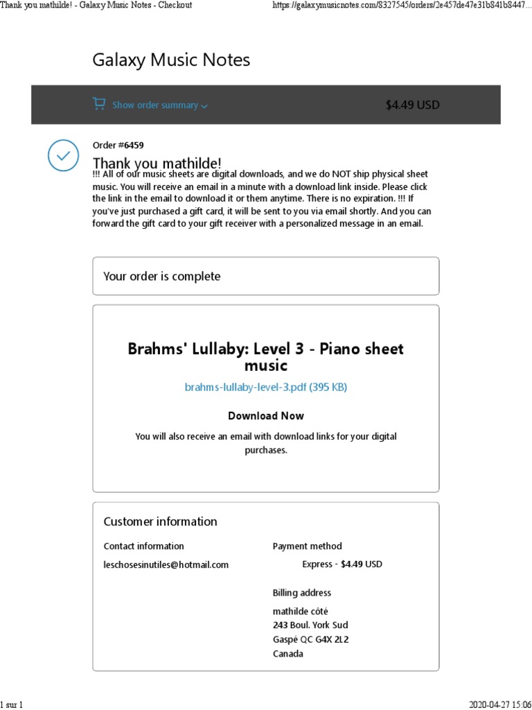 Galaxy Music Notes: Thank You Mathilde! | PDF