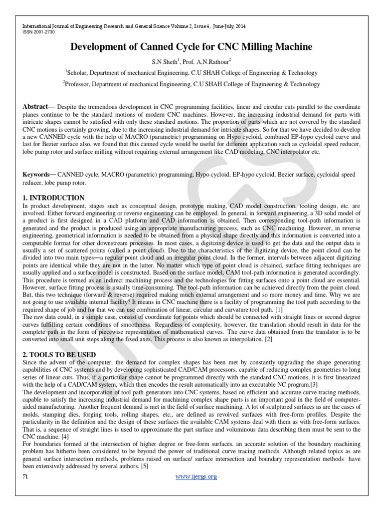 Development of Canned Cycle For CNC Milling Machine: Abstract | PDF ...