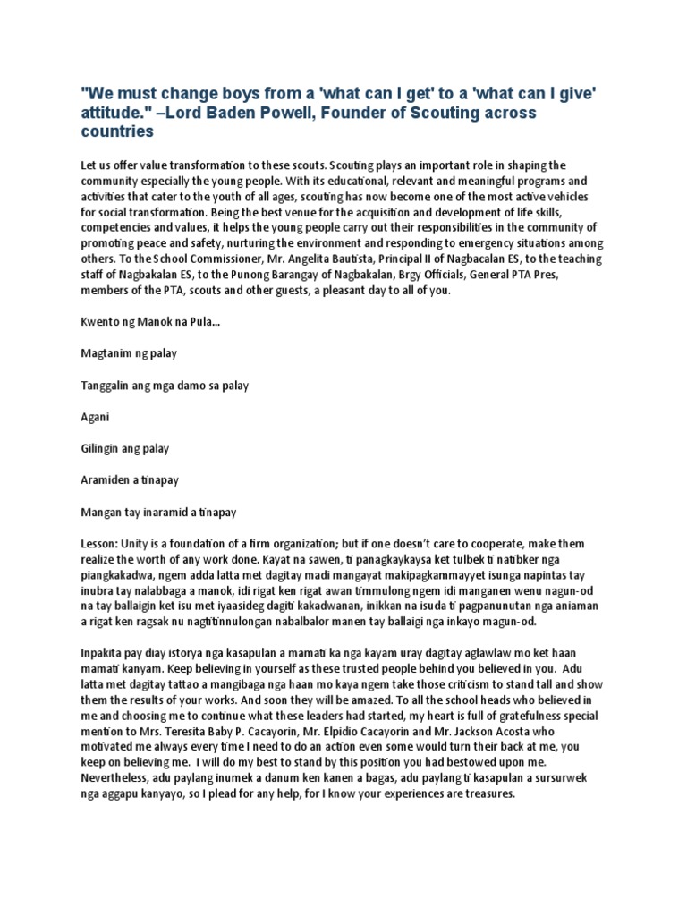 Boy Scouts Speech 2 | PDF | Scouting | Youth Movements