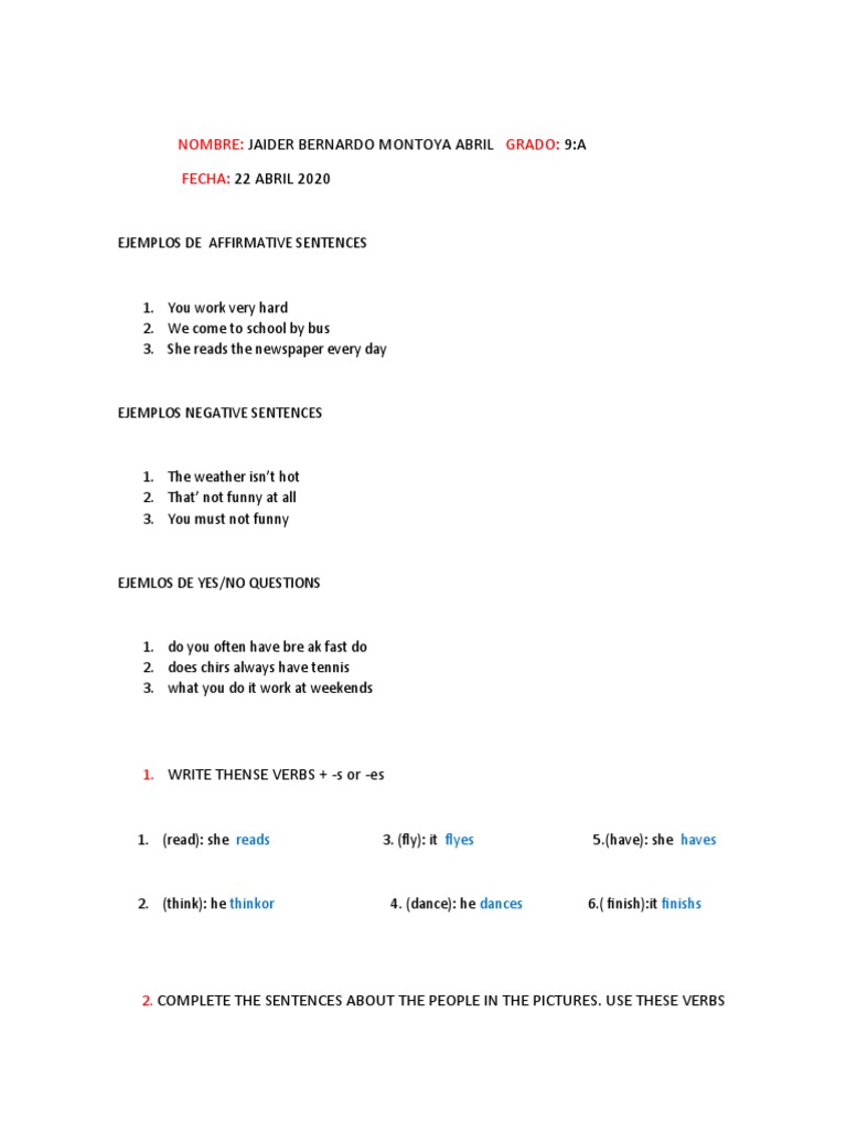 Examples of Affirmative Sentences | PDF | Syntax | Linguistics