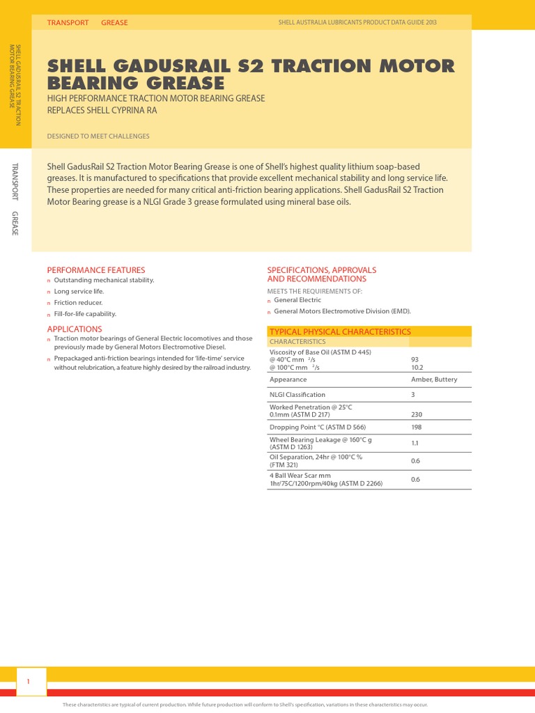 Shell Gadusrail S2 Traction Motor Bearing Grease PDF | PDF | Bearing ...
