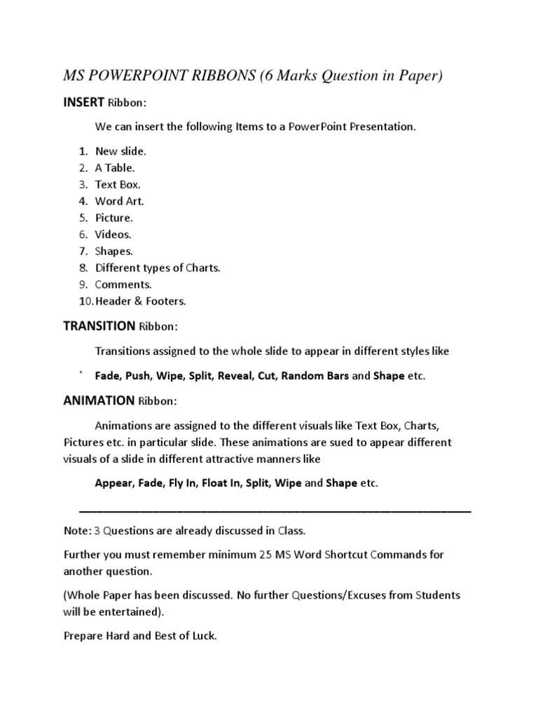 MS PowerPoint Insert, Transition, and Animation Ribbons Explained | PDF