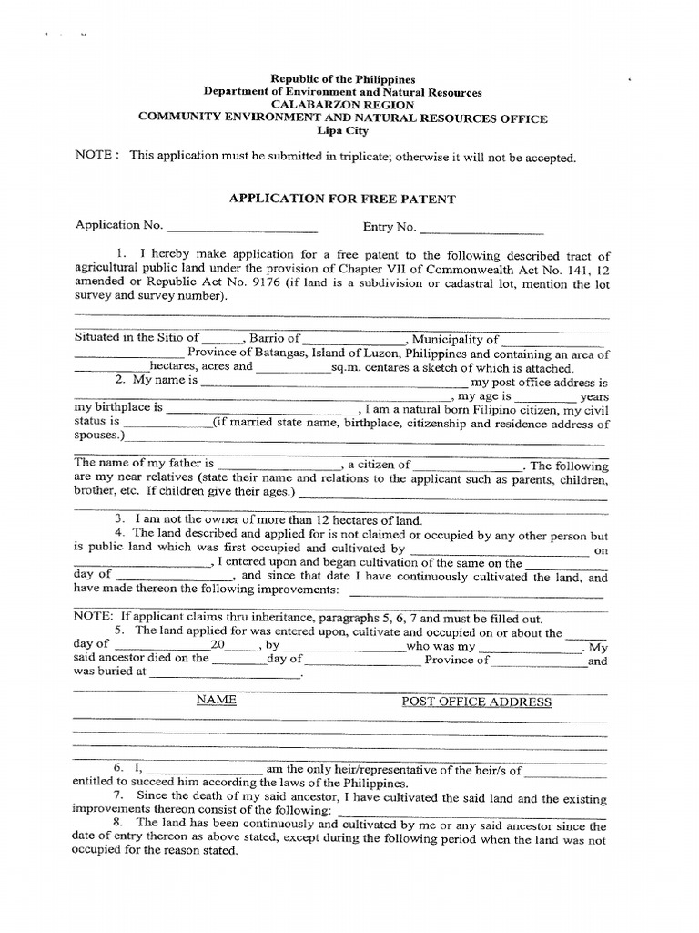 Application For Free Patent | PDF