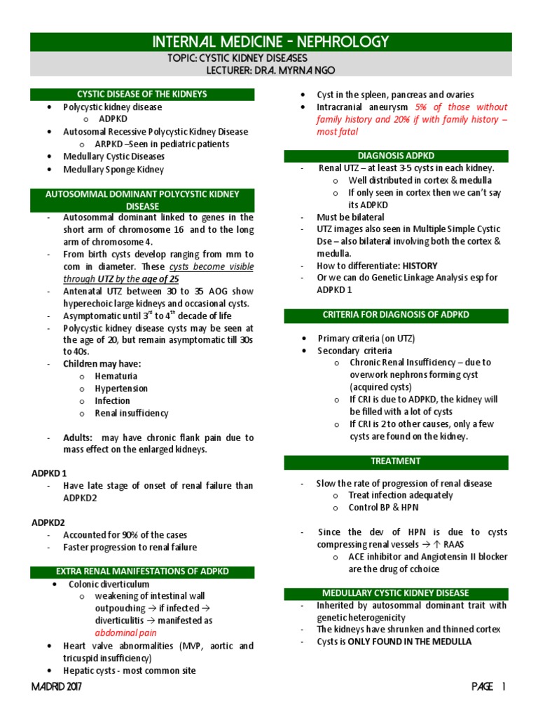Internal Medicine - Nephrology: Topic: Cystic Kidney Diseases Lecturer ...