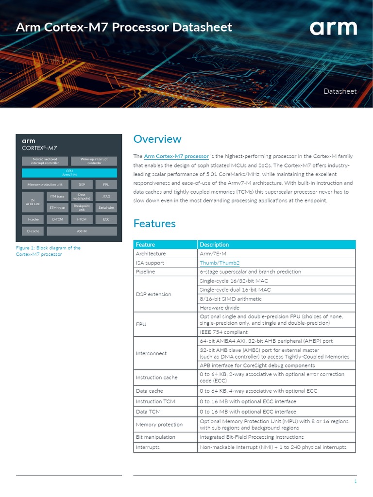 Arm Cortex M7 Processor Datasheet | PDF | 64 Bit Computing | Central Processing Unit
