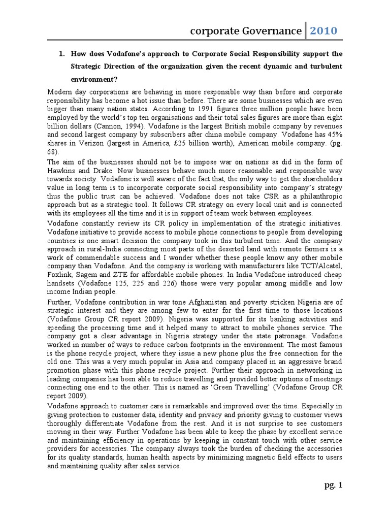 Vodafone Case Study | PDF | Corporate Social Responsibility | Corporate ...