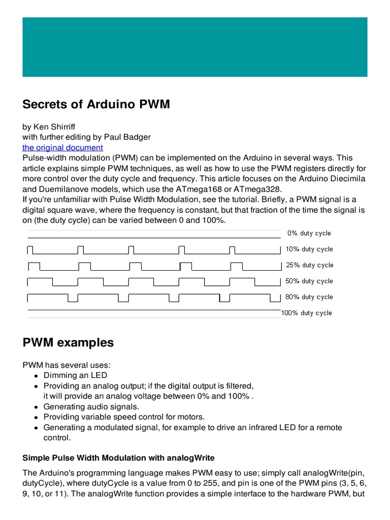 Secrets of Arduino PWM: The Original Document | PDF | Signal Processing | Digital Electronics