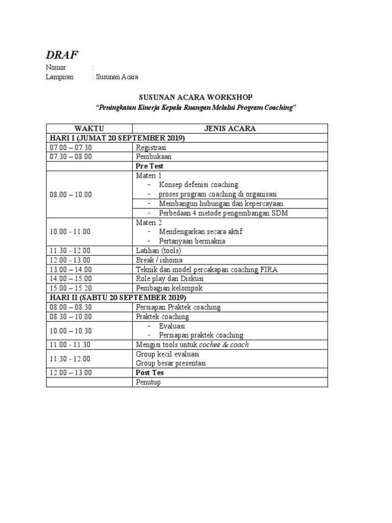 RUNDOWN ACARA Pelatihan Contoh | PDF | Karier & Perkembangan | Bisnis