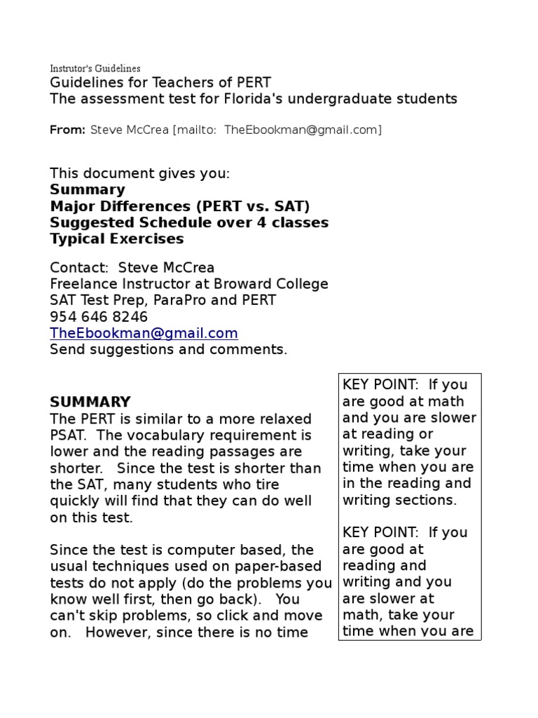 PERT WORD Syllabus and Sample Questions BcRoOlWlAeRgDe 2011 | PDF | Sat ...