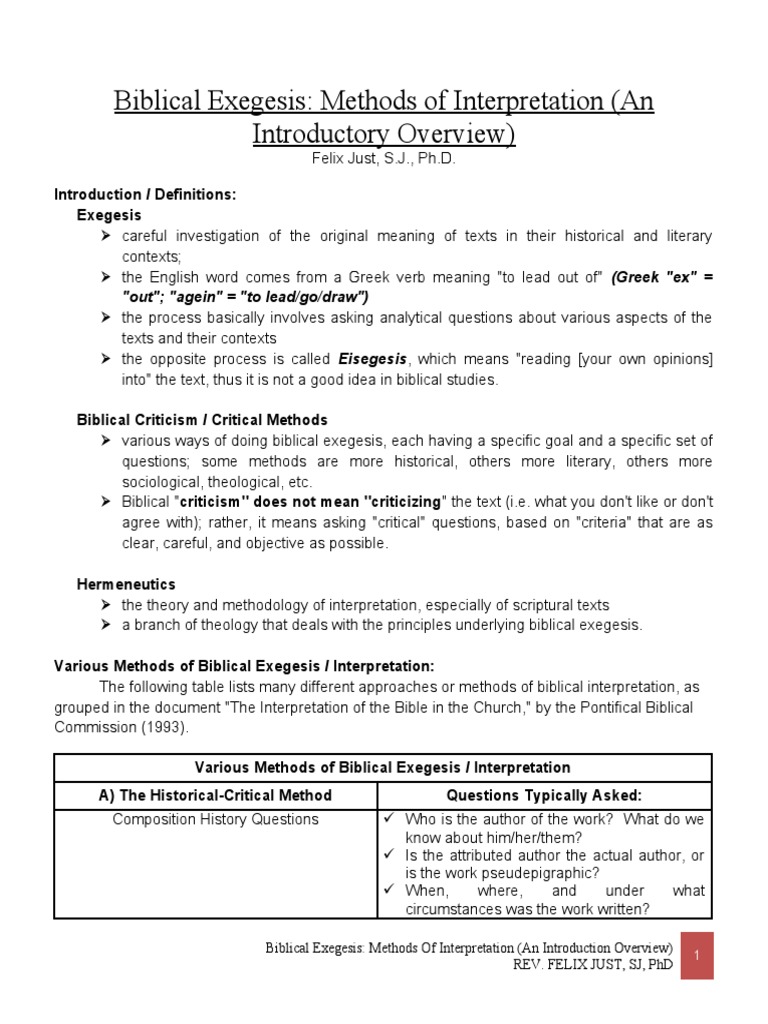 Biblical Exegesis Methods of Interpretation | PDF | Exegesis | Biblical ...