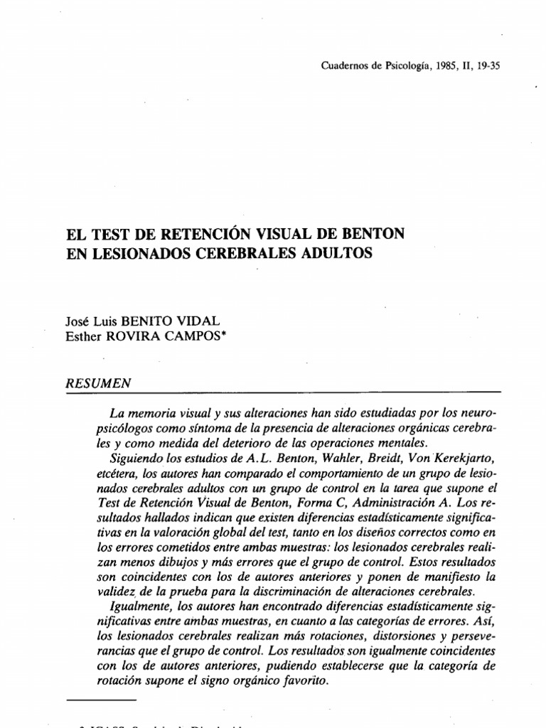 Test de Benton | PDF | Diagnostico medico | Neurología
