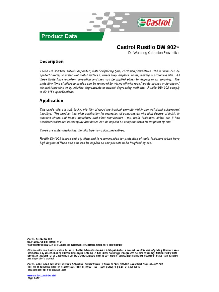 Castrol Rustilo DW 902 | PDF | Corrosion | Water
