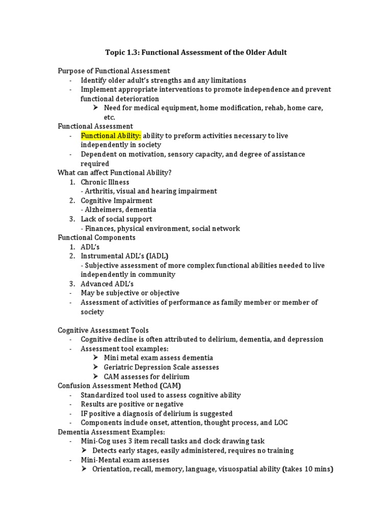 Topic 1.3: Functional Assessment of The Older Adult | PDF