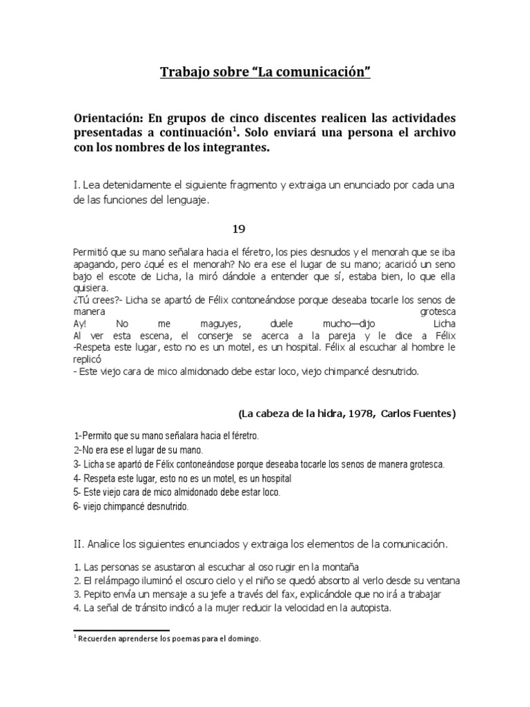 Trabajo Práctico Funciones Del Lenguaje | PDF | Lingüística | Comunicación