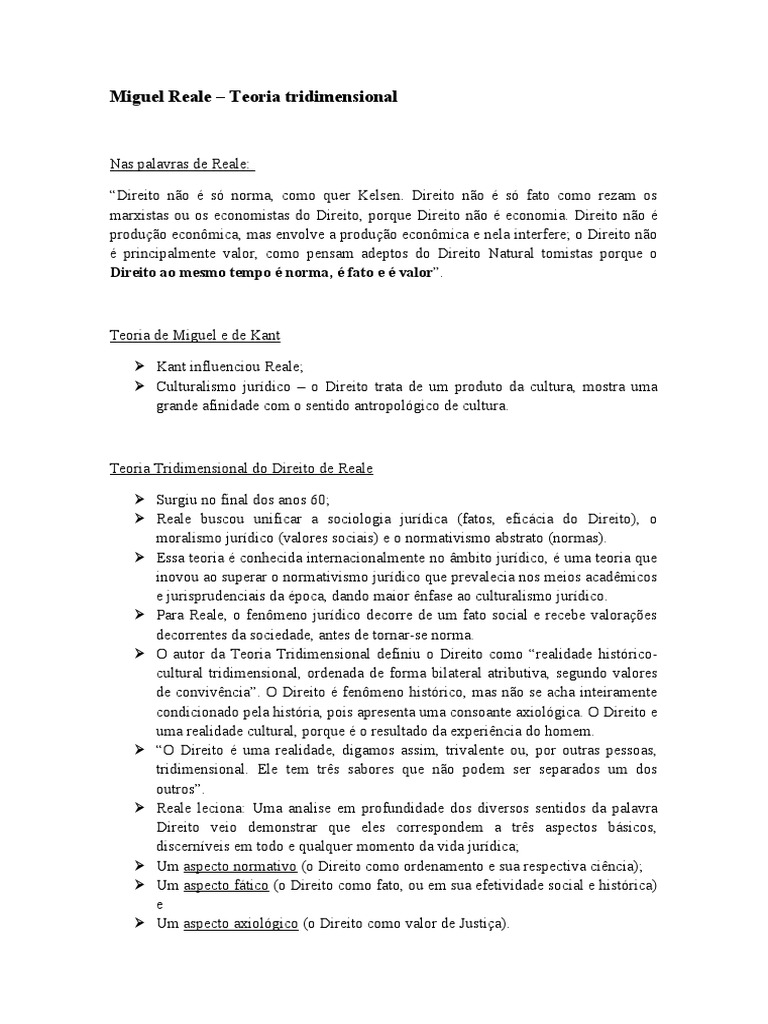 Miguel Reale Teoria Tridimensional | PDF | Sociologia | Justiça