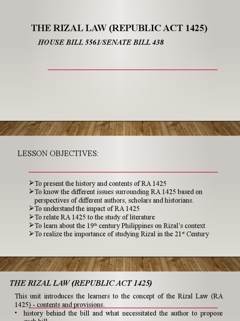 The Rizal Law (Republic Act 1425) : House Bill 5561/senate Bill 438 | PDF