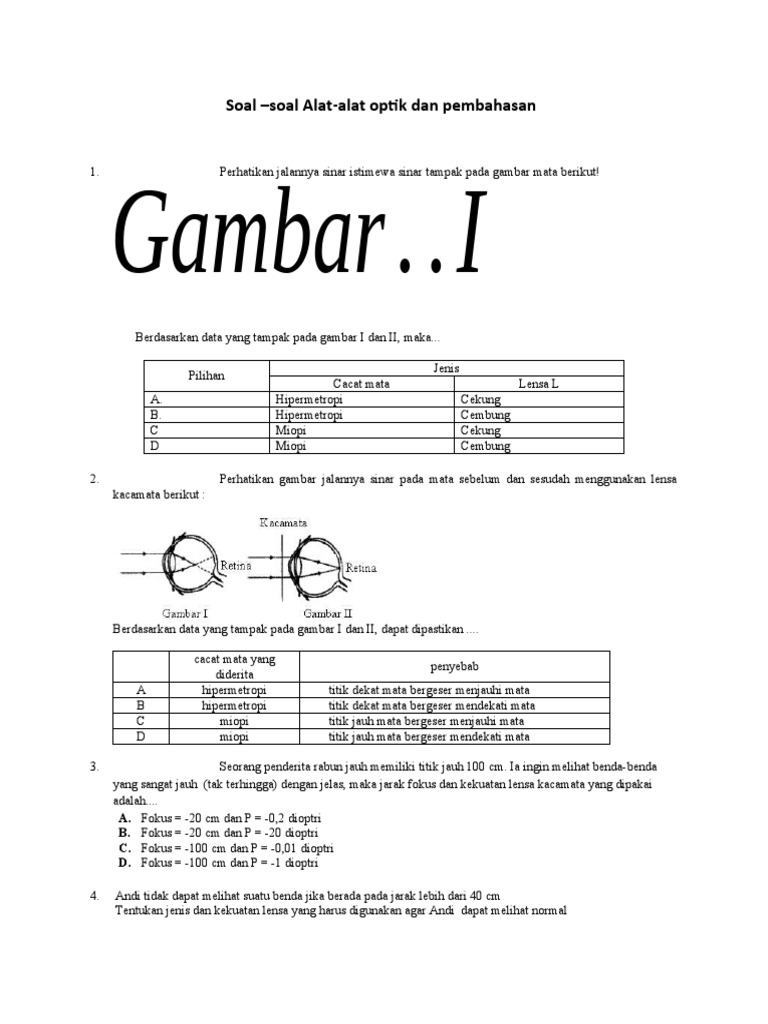 Soal Alat Optik dan Cacat Mata Kelas 8 | PDF | Metode & Bahan Ajar