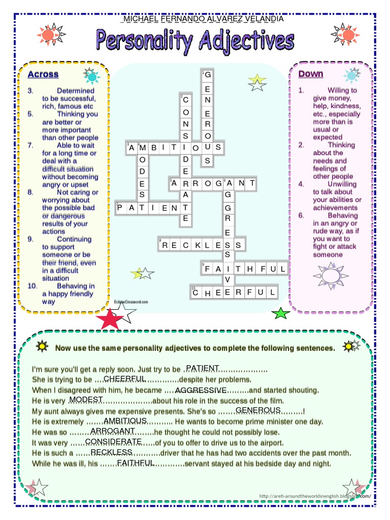 Personality-Adjectives Crossword | PDF