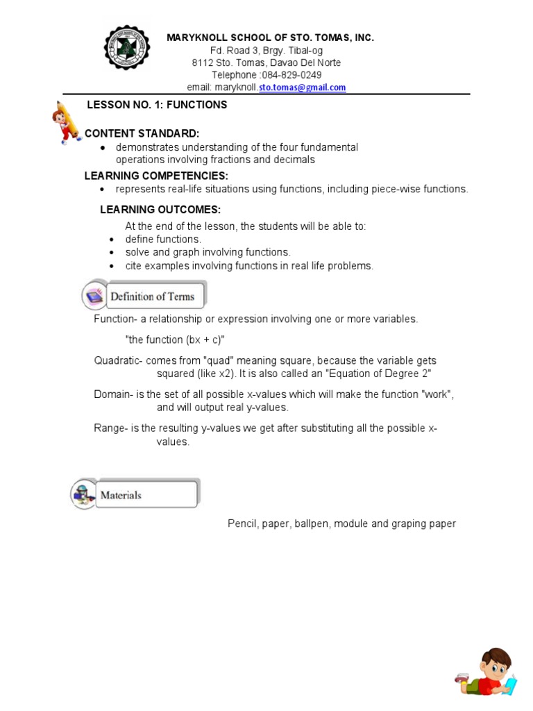 SH GEN MATH W1 Q1 Lesson 1 | PDF | Function (Mathematics) | Analysis