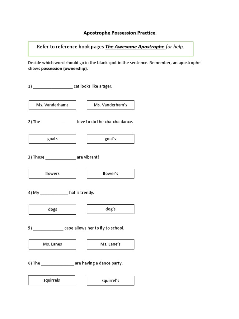 A - Apostrophe Possession Practice | PDF