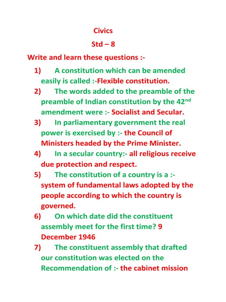 Class 8 Civics | PDF | Constitution | Social Institutions