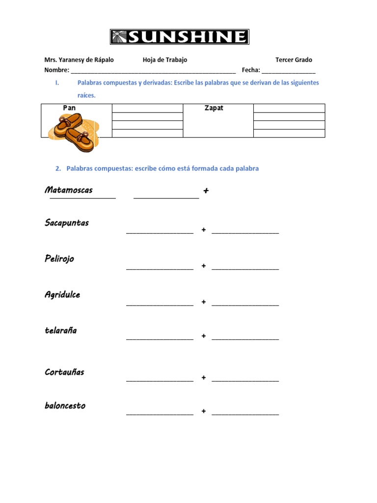 Hojas De Trabajo De Palabras Compuestas