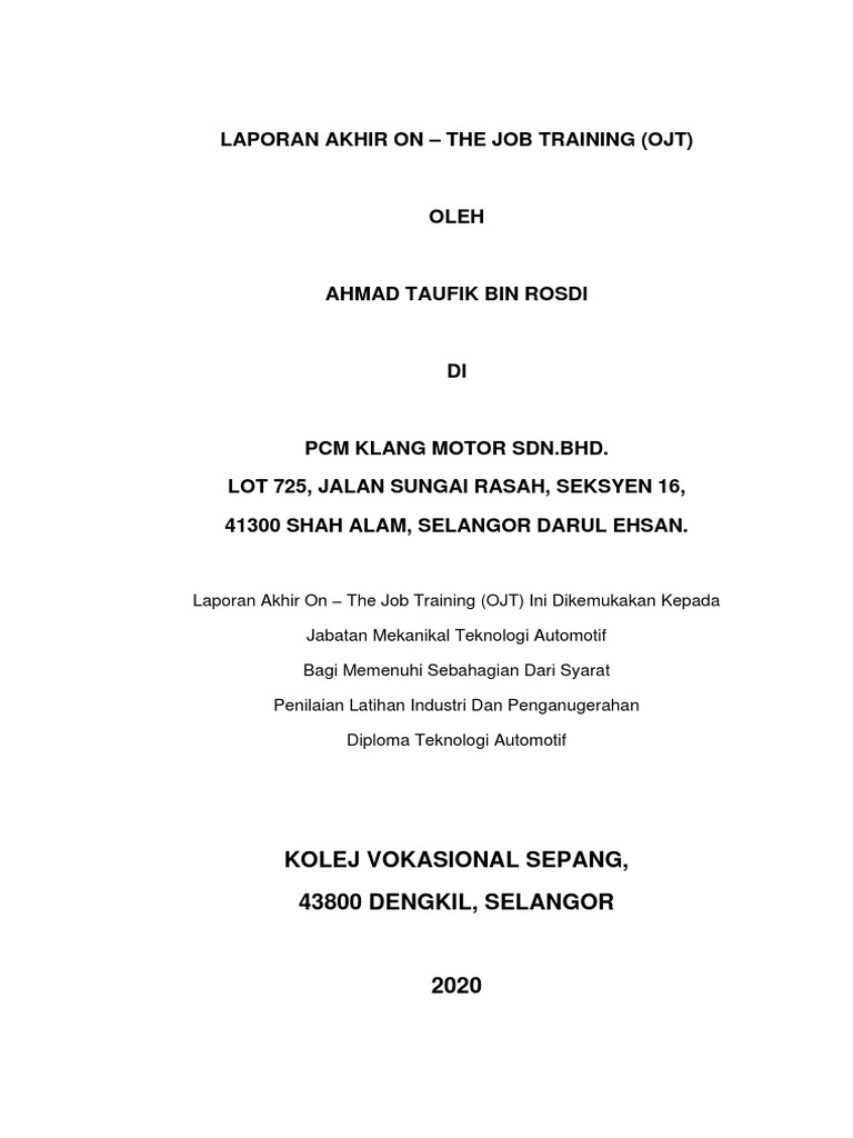Contoh Laporan Akhir Ojt | PDF