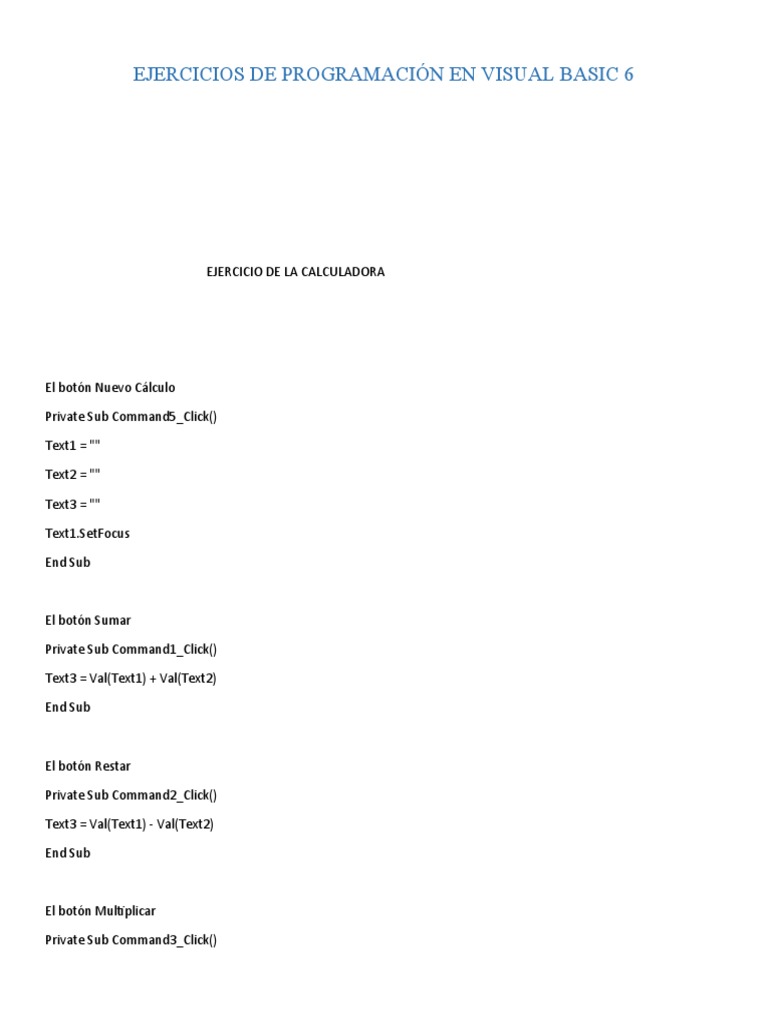 Ejercicios de Programación en Visual Basic 6 | PDF | Desarrollo de ...