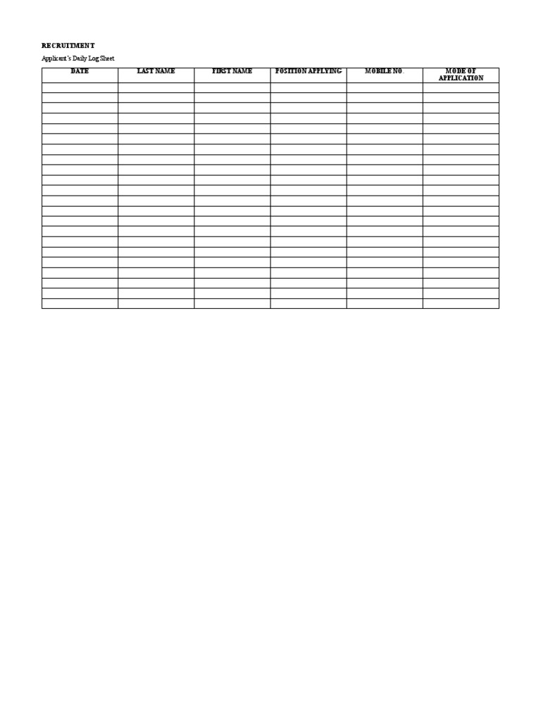 Applicant's Daily Log Sheet