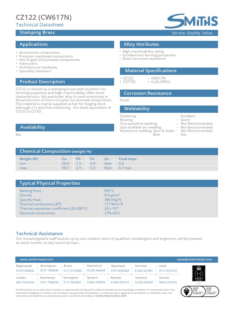 CZ122 (CW617N) : Technical Datasheet | Download Free PDF | Sheet Metal ...