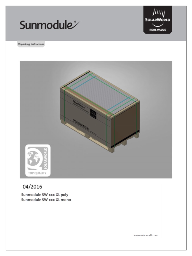 Sunmodule XL Solar Panel Unpacking Instructions 1 | PDF | Pallet | Forklift