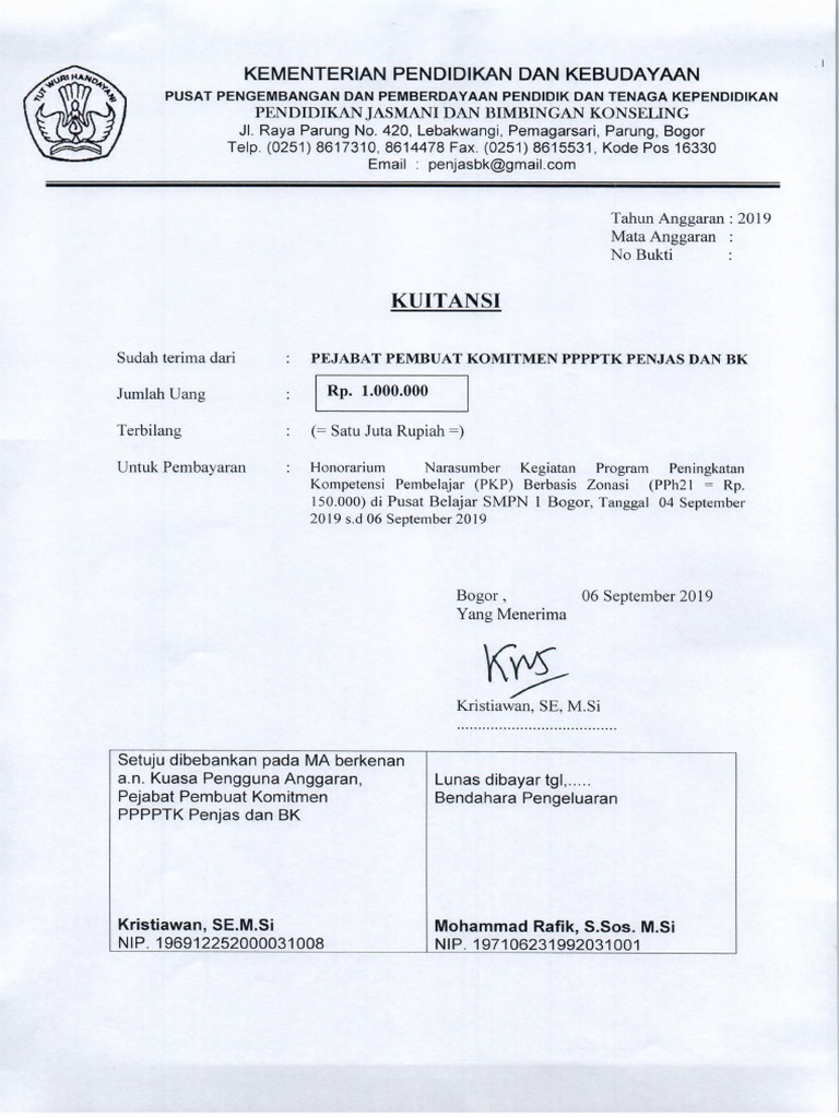 Contoh Kwitansi Honor Narasumber | PDF
