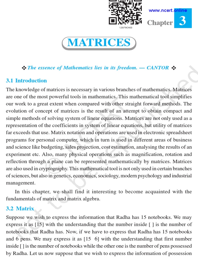Matrices: The Essence of Mathematics Lies in Its Freedom. - CANTOR ...
