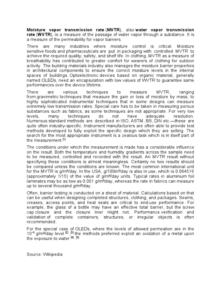 An Overview of Moisture Vapor Transmission Rate (MVTR) Measurement ...