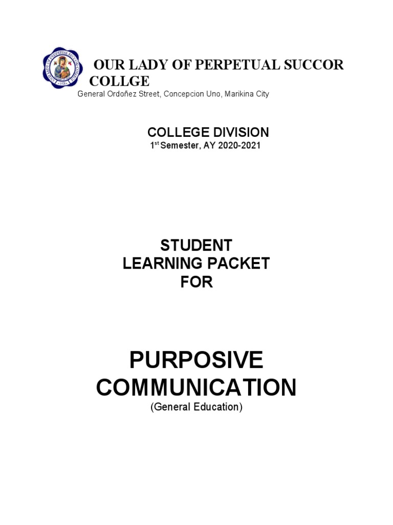 Sample Learning Packet Purposive Communication | PDF | Communication ...