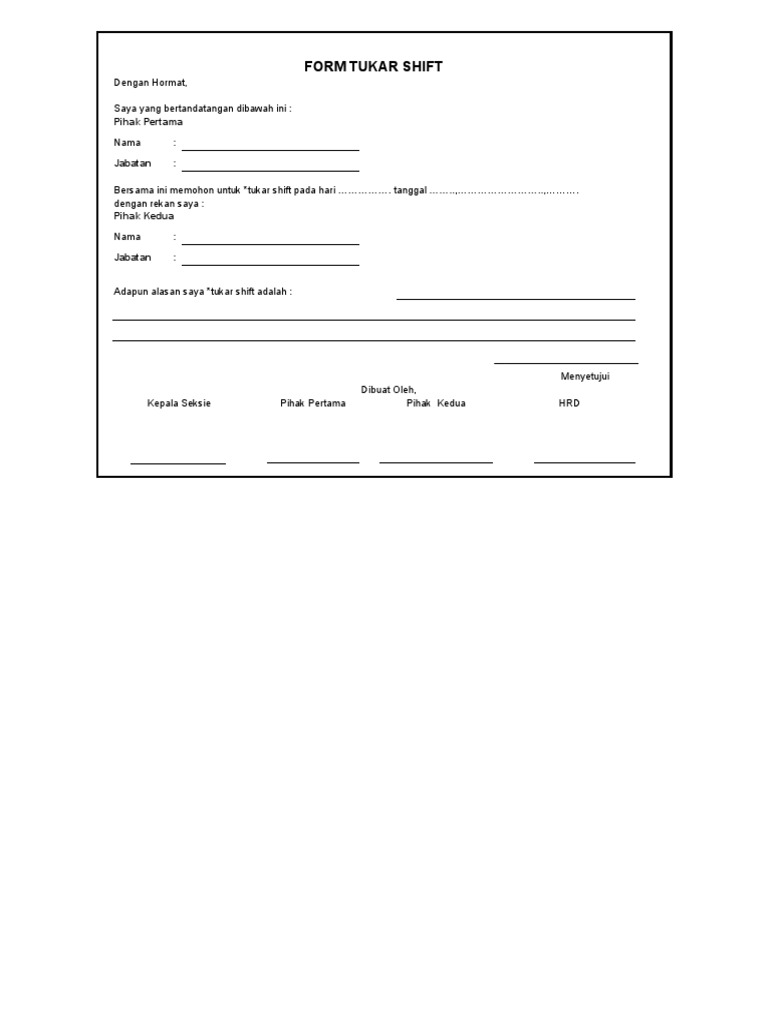 Formulir Tukar Shift Karyawan | PDF