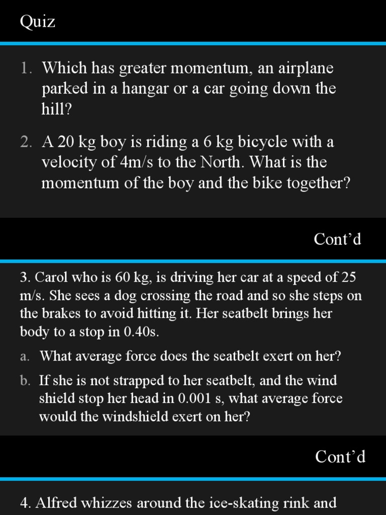 Momentum Quiz Questions | PDF