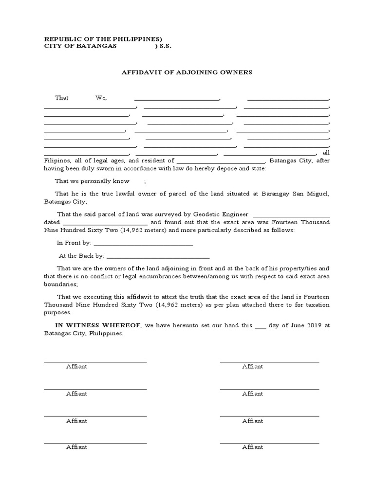 Affidavit of Adjoining Owners | PDF | Affidavit | Document