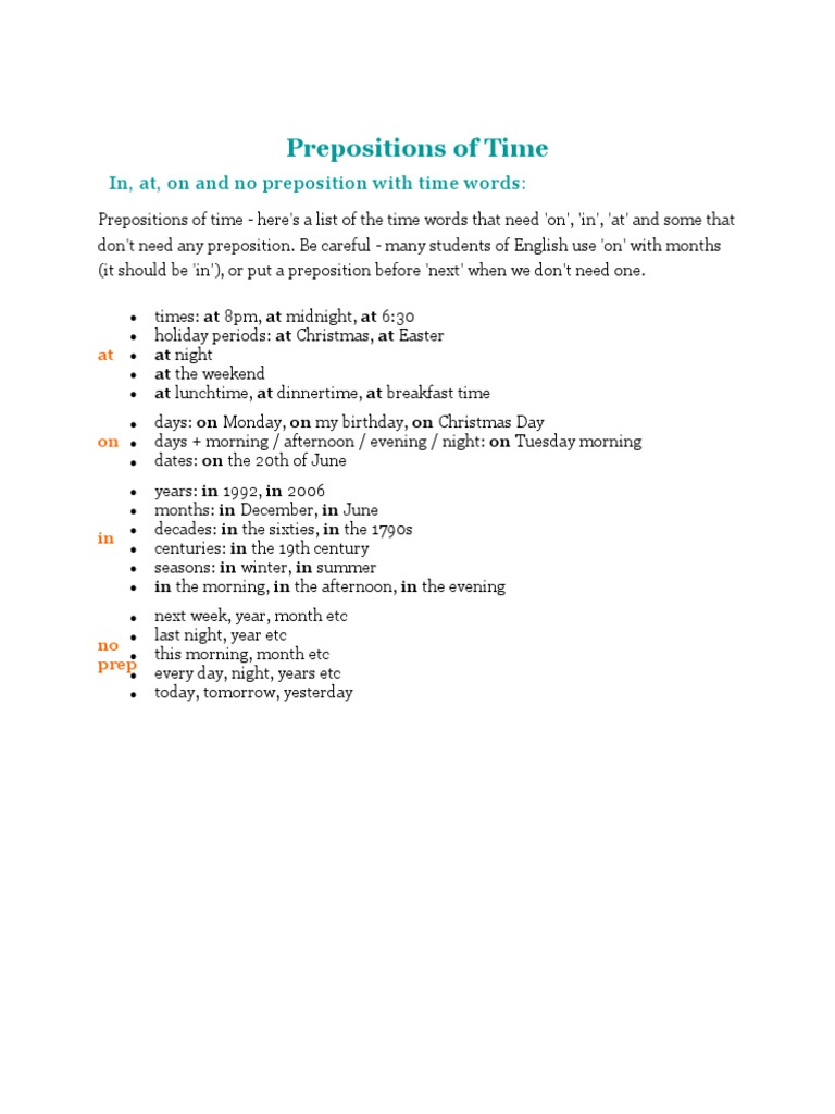 Prepositions of Time | PDF | Language Arts & Discipline | Art