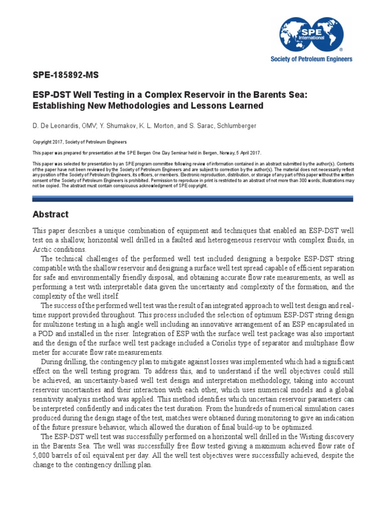 SPE-185892-MS ESP-DST Well Testing in A Complex Reservoir in The ...