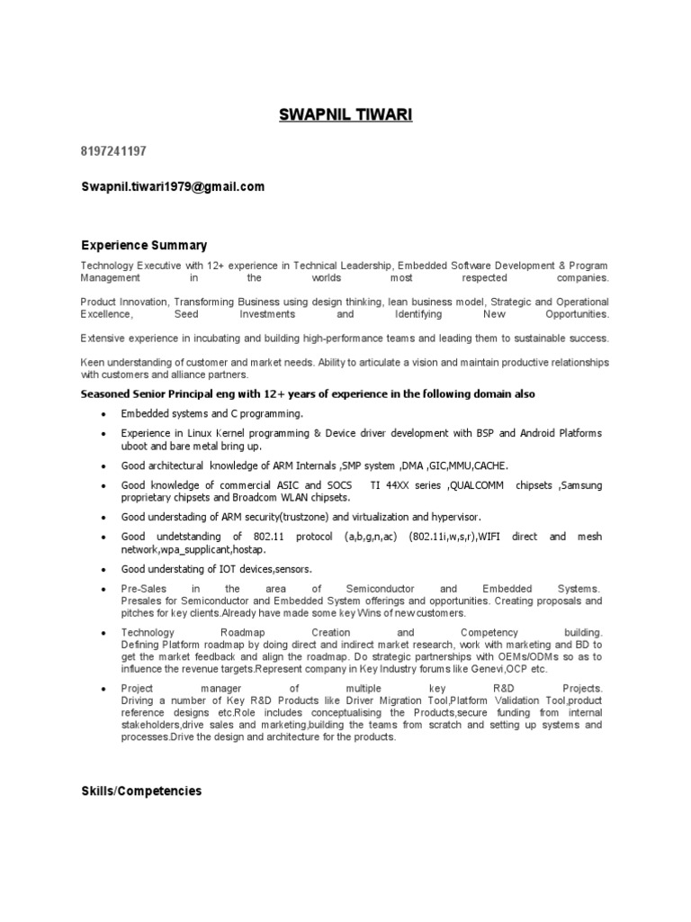 Swapnil CV | PDF | Arm Architecture | Device Driver