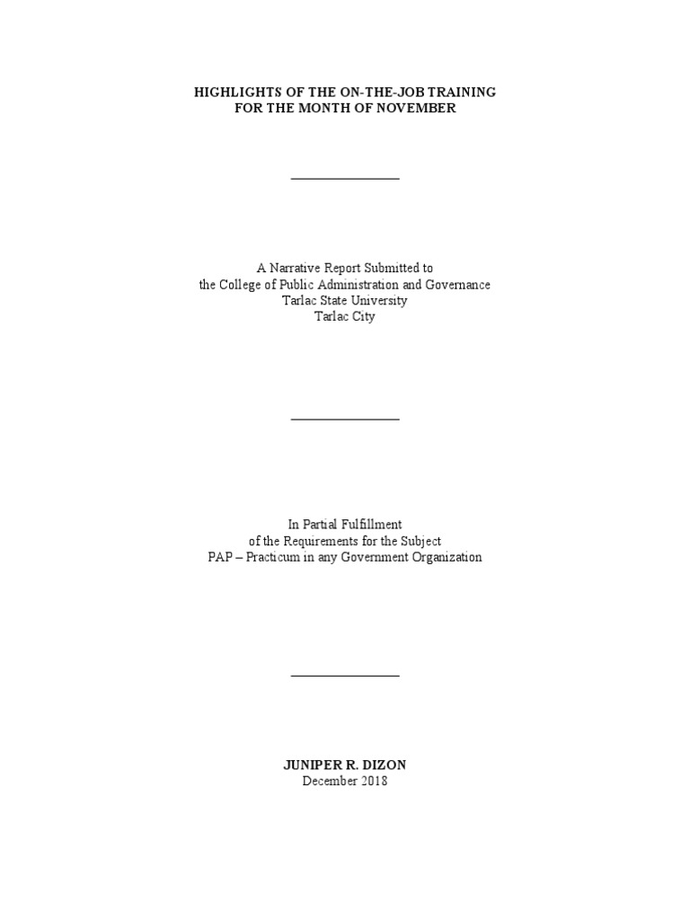 Internship Narrative Report Front Cover | PDF | Social Science