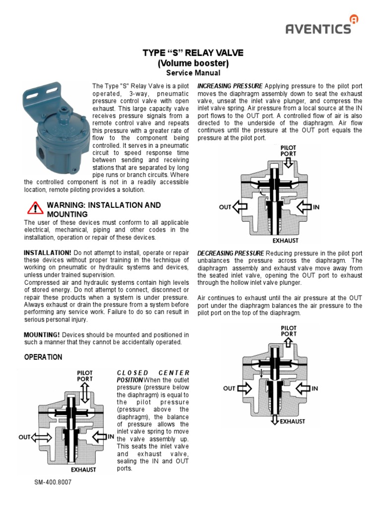 Type "S" Relay Valve (Volume Booster) : Service Manual | PDF | Valve ...