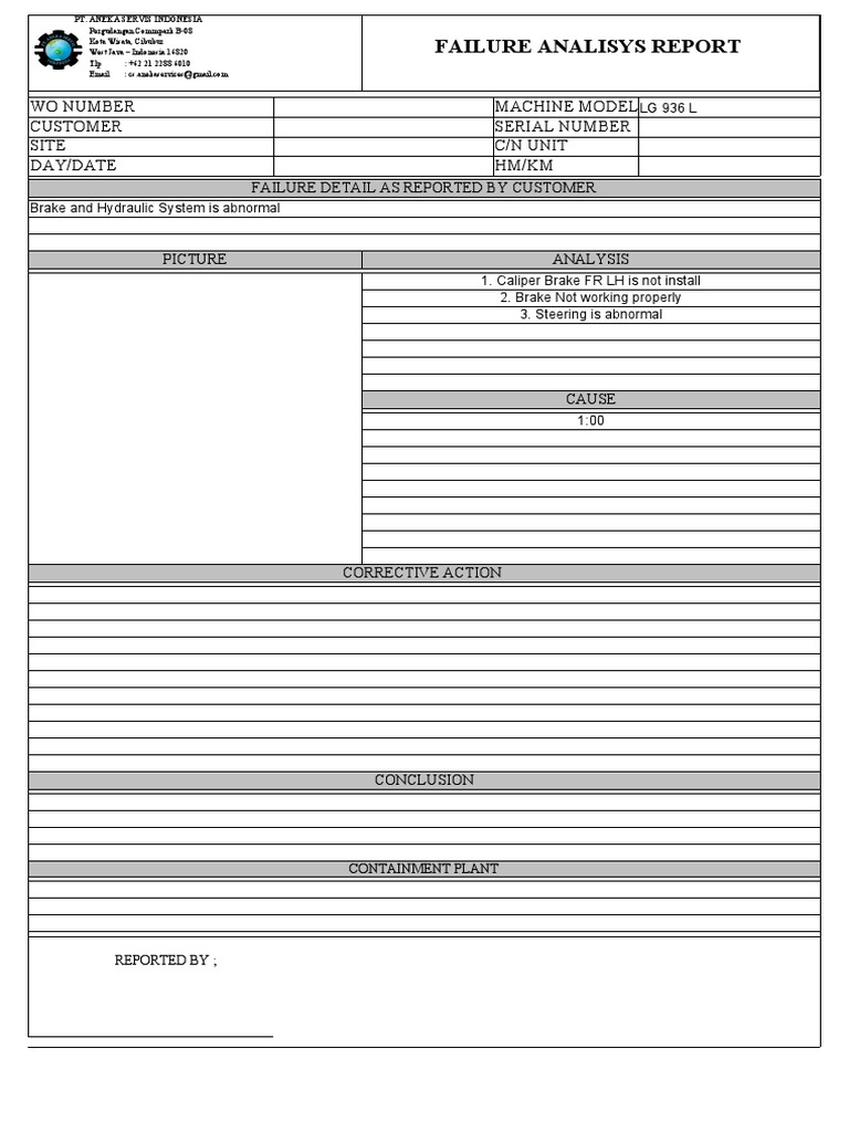 Failure Analisys Report: Failure Detail As Reported by Customer | PDF