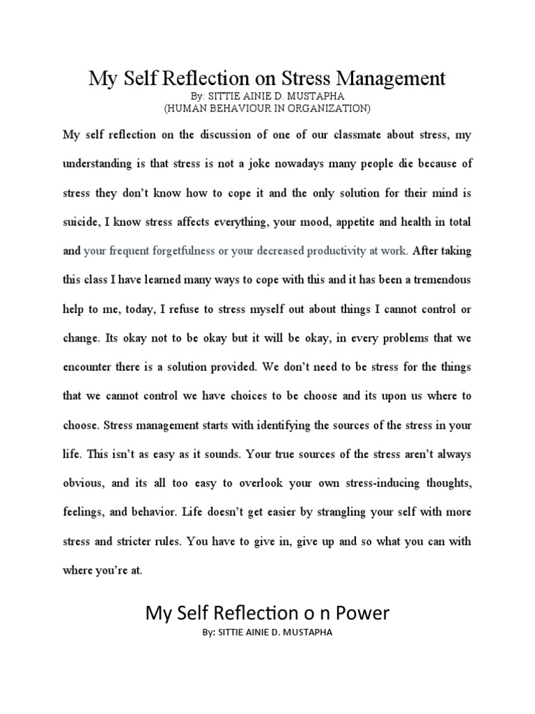 My Self Reflection On Stress Management | PDF | Power (Social And ...