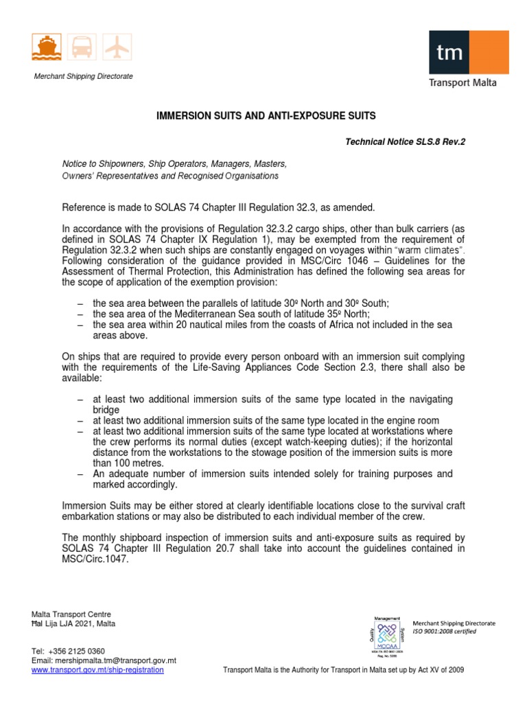 Technical Notice SLS 8 Rev 2 - Immersion Suits and Anti-Exposure Suits ...