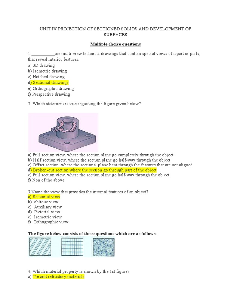 Engg. Graphics Unit-4 Section & Developement of Solid MCQ | PDF ...