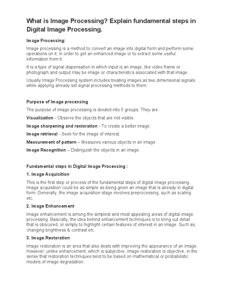 What Is Image Processing? Explain Fundamental Steps in Digital Image Processing | PDF | Image ...