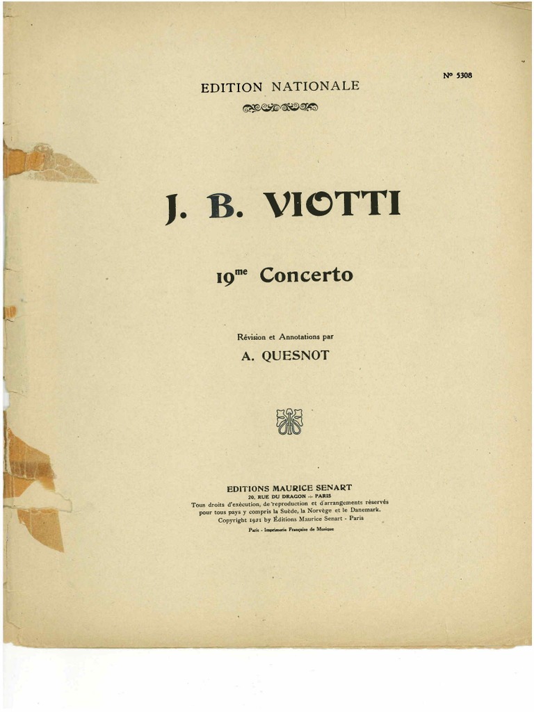 Giovanni Battista Viotti Piano Concerto in G Minor, Transcription of ...