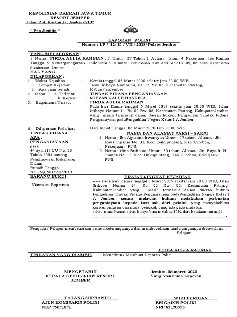 (PDF) Format Laporan Polisi-2 | PDF